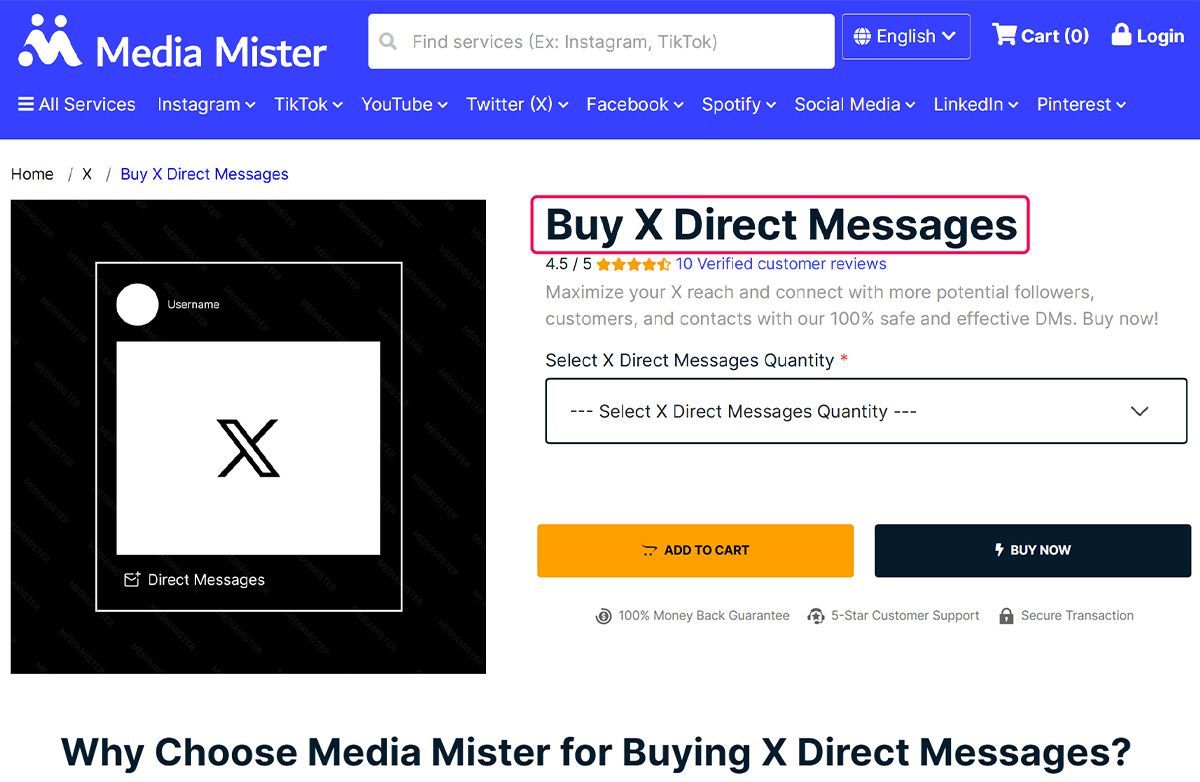 How to Order X Direct Messages on Media Mister